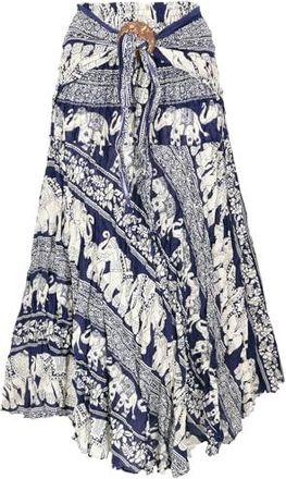 Guru Shop Jupe dété bohème - Jupe longue hippie chic - Robe dété convertible - Robe de plage - Bleu/blanc - Pour femme - Synthétique, bleu/blanc, 38