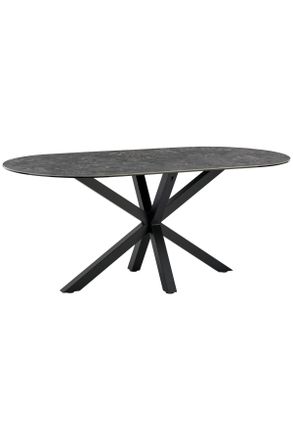 Livetastic Esstisch, Schwarz, Dunkelgrau, Metall, Keramik, oval, Sternfuß, 90x75x180 cm, Esszimmer, Tische, Esstische, Esstische oval