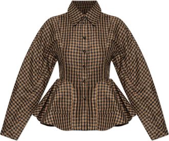 Ganni Femme, Blouses et Chemises, Brun, Taille: 36 FR Crinkle Peplum Shirt