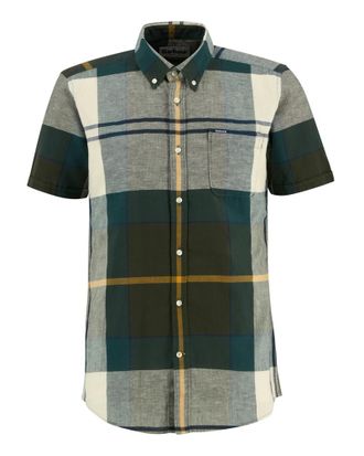 Barbour Kurzarmhemd mit Leinenanteil und Tartanmuster, Tailored Fit in
