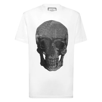Philipp Plein Homme, Tops, Blanc, Taille: S Jersey T-shirt Col Rond SS Skull