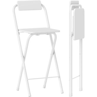 HOMCOM Lot de 2 tabourets de bar - HOMCOM - pliables - dossier et repose-pieds - cadre en acier - 87 cm de haut - blanc