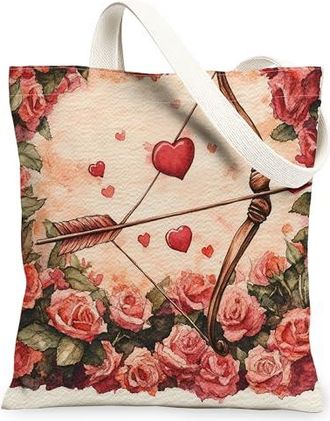 Generic Sacs fourre-tout r&eacute;utilisables en toile pour la Saint-Valentin, motif roses romantiques, sacs d&eacute;picerie r&eacute;utilisables, l&eacute;gers et lavables en toile pou
