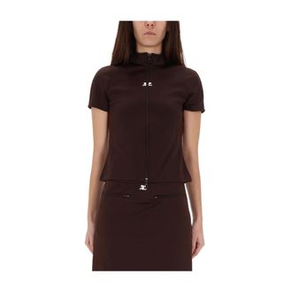 Courr&egrave;ges Top z fermetureure &eacute;clair en interlock - Femme - Tops - Brun - Taille: 38 FR