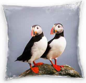 Paul Sinus Art Tiere, rot, schwarz, wei&szlig;, Puffins, Nah Deko Kissen 40x40cm f&uuml;r Couch Sofa Lounge Zierkissen - Dekoration zum Wohlf&uuml;hlen