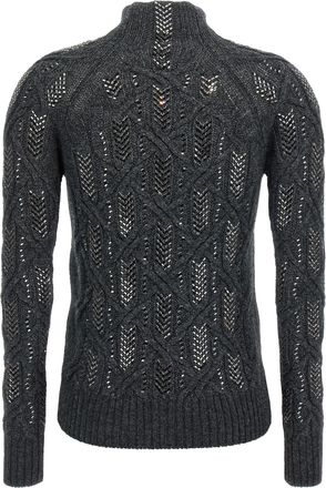 Ermanno Scervino Braided Crystal Pointelle Sweater - Grey