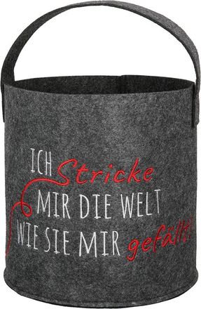 Gilde Strickkorb aus Filz mit Spruch | Aufbewahrung für Wolle und Garn | Strickzubehör | Utensilo zum Stricken oder Häkeln | Geschenkidee für Oma | Geschenk
