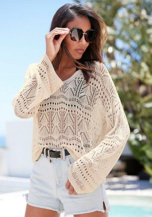 s.Oliver Strandpullover mit semi-transparentem Ajourmuster, sommerlicher Strickpullover