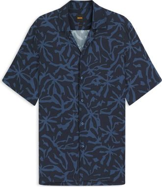 HUGO BOSS Leichtes Kurzarmhemd mit floralem Print, Regular Fit in