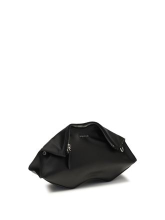 Alexander McQueen Womens Manta Clutch Black-Silver Calf Leather Bos Taurus Clutches Black/silver