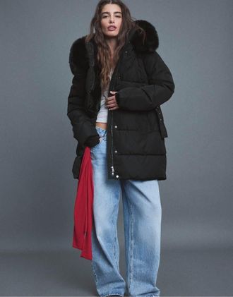 Stradivarius manteau cintr&eacute; matelass&eacute; noir