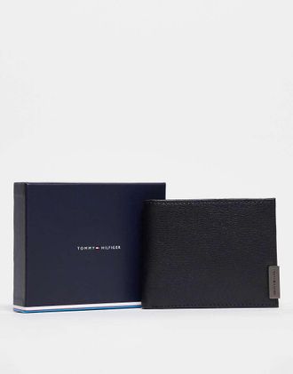 Tommy Hilfiger Petit portefeuille en cuir &agrave; deux volets avec d&eacute;tails en m&eacute;tal - Noir