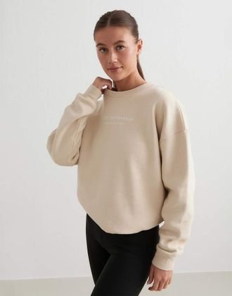 Aim'n Café au lait - Kastiges Sweatshirt in Beige mit Schriftzug-Neutral