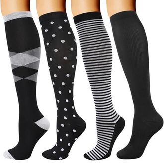 Dreshow 4 Paires Chaussettes de Compression pour Femmes & Hommes Circulation pour Athlétisme,Course,Cyclisme,Voyage