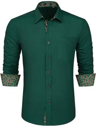 Hisdern Chemises Homme Manches Longues Chemise Décontractée Homme Boutonnées Chemises Formelles Business Chemise Regular Fit Casual Shirt Vert/Xmas XXL