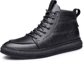 Generic Baskets montantes en cuir pour homme - Confortables - À enfiler - Style rétro - Élégantes - Chaussures décontractées, Noir, 39 2/3 EU