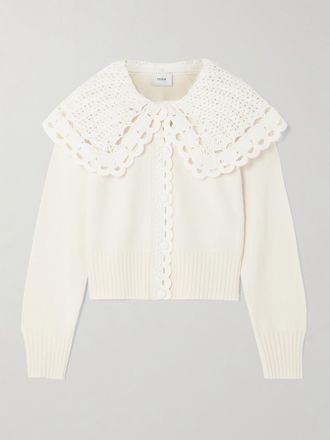 Erdem Cardigan Convertible En Laine M&eacute;rinos M&eacute;lang&eacute;e Et En Coton Biologique Crochet&eacute; - Blanc
