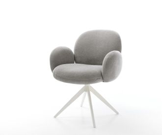 DELIFE Drehstuhl Nube-Flex mit Armlehnen Strukturstoff Soft Grau Kreuzgestell breit Wei&szlig; 360&deg; drehbar Wippfunktion Taschenfederkern, Esszimmerst&uuml;hle