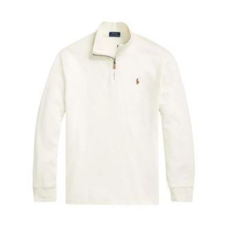 Polo Ralph Lauren Homme, Sweatshirts et sweats &agrave; capuche, Blanc, Taille: XL Maille Tricot&eacute;e Quart de Zip Estate-Rib