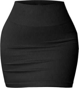 Generic Jupe rayée noire pour femme - Jupe de travail taille haute en tricot pour femme - Robe longue formelle pour femme - Jupe dhiver noire - Mini jupe noir
