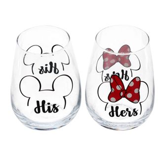Disney His andHers Mickey & Minnie Outline Stemless Glass Set of 2