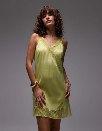 Topshop Robe nuisette courte en dentelle vintage - Citron vert profond