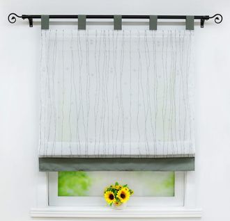 Joyswahl Voile Raffrollo Transparenter Raffrollo mit farbigem Blend »Luise« Schals mit Schlaufen Fenster Gardine BxH 120x140cm Grau 1 Stück