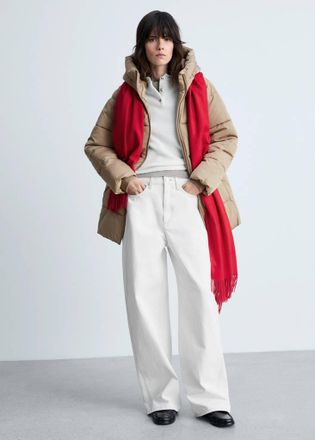 Mango Anorak midi matelass&eacute; capuche beige - Femme - XXS - MANGO