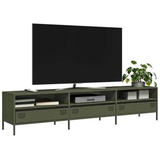 vidaXL Meuble TV vert olive 202x39x43,5 cm acier lamin&eacute; &agrave; froid vidaXL