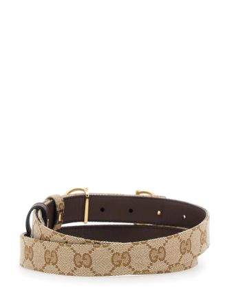 Gucci Womens Leather Belt, Reversible With Horsebit Buckle - Brown And Gg Canvas