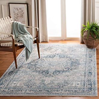 Safavieh Traditionell Teppich für Wohnzimmer, Esszimmer, Schlafzimmer - Victoria Collection, Kurzer Flor, Blau und Grau, 122 X 183 cm