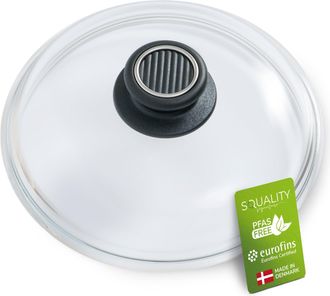 Squality Premium Topfdeckel 20 cm | Pfannendeckel aus Pyrex | Glasdeckel aus geh&auml;rtetem Glas | Hergestellt in D&auml;nemark | Pfannen Deckel ofenfest bis 260 &deg;C | T