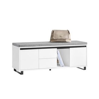 SoBuy Banc de Rangement, Banc à Chaussures, Meuble à Chaussures, Meuble Bas Entrée avec 1 Coussin Rembourré, 2 Tiroirs et 2 Portes pour Entrée, Salon et Cha