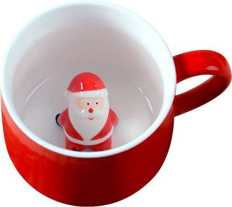 Cabilock 400Ml Rote Keramikbecher Weihnachten Kaffee Tee Tasse 3D Weihnachtsmann in Tasse Wasser Saft Trinken Becher Weihnachten Stil Teetasse mit Deckel
