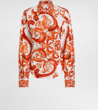 Dolce & Gabbana Hemd Aus Popeline Mit Majolika-print - Frau Blusen Und Tops Mehrfarbig 40