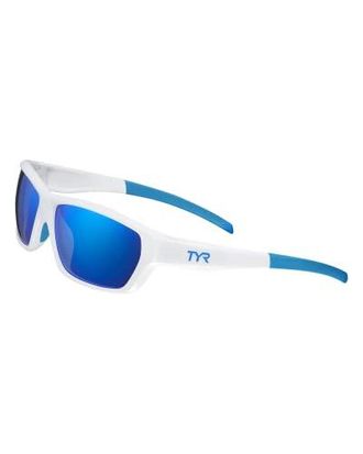 TYR Mens Cortez Sport Wrap Sunglasses Polarized Rectangular, Blue/White, One Size