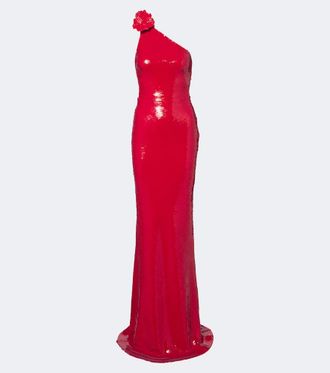 DAVID KOMA Robe longue asym&eacute;trique &agrave; sequins
