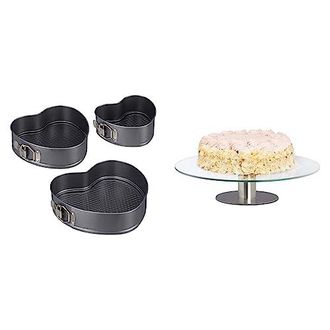 Relaxdays Herzbackform 3er Set, romantische Kuchen & Torten & Tortenplatte drehbar, Standfu&szlig;, Kuchenplatte zum Dekorieren, Torten Drehteller f&uuml;r Kuchen, &Oslash; 30cm,