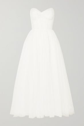 Monique Lhuillier Brie Tr&auml;gerlose Robe Aus T&uuml;ll Mit Webpunkten Und Raffung - Elfenbein