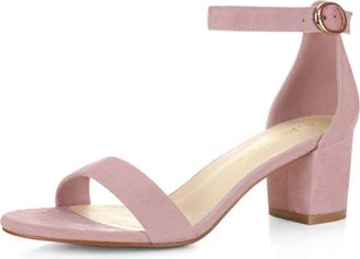 Allegra K Damen offene Zehen mittlere Blockabsatz Knöchel-Riemen Sandalen Hell-Pink 40
