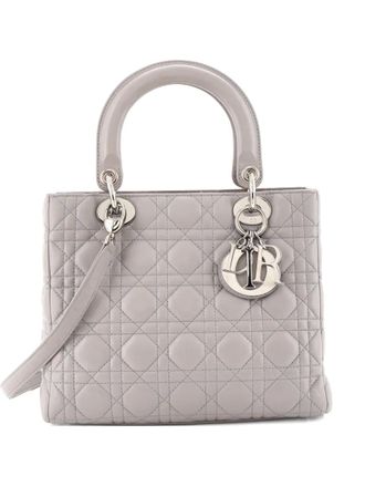 Dior Mittelgro&szlig;e Lady Dior Cannage Satchel-Tasche aus gestepptem Lammleder - Grau