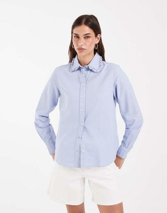 GANT Hemd mit R&uuml;schenkragen in Blau