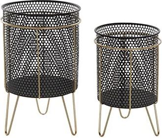 DKD Home Decor Blumentopf-Set, Gold, Schwarz, Estándar