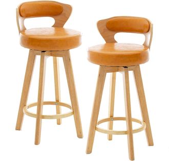 Generic 2er-Set 29,5 Drehbare Barhocker In Thekenhöhe Mit Rückenlehne Und Fußstütze Esszimmerstühle Aus Bugholz Aus Kunstleder(Orange a)