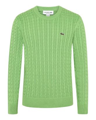 Lacoste Rundhalspullover in Zopfstrickmuster mit kleinem Krokodil-Aufn&auml;her in