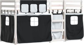 vidaXL Etagenbett mit Vorhängen Weiß & Schwarz 80x200 cm Kiefernholz Vidaxl
