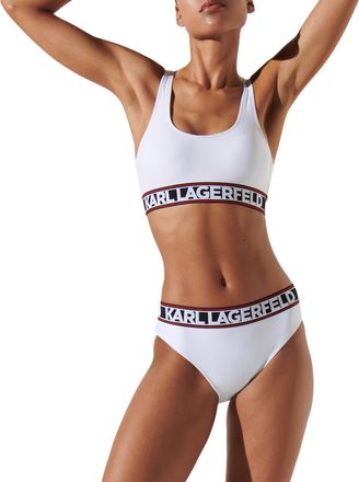 Karl Lagerfeld Damen Elongated Logo Bikini Top, Wei&szlig;, S EU
