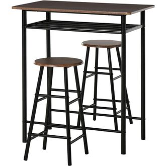 HOMCOM Bartisch Set Bartisch mit 2 Barhockern Essgruppe K&uuml;chentisch mit Lagerregal Esstisch f&uuml;r Esszimmer, K&uuml;che, Schwarz - Homcom