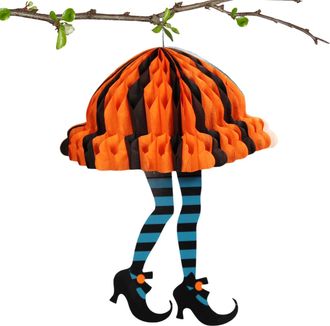 Generic Gruselige Halloween-Geist-Dekoration - Hängende Hexenfigur aus faltbarem Papier, realistischer Geist mit gruseligem Gesicht und schwingendem Körper | 