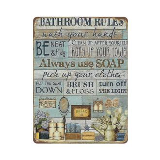 Hdadwy Blechschild mit Aufschrift Bathroom Rules, zum Aufh&auml;ngen, Eisengem&auml;lde, Retro-Stil, f&uuml;r Zuhause, K&uuml;che, Garten, Garage, Wanddekoration, 40,6 x 30,5 cm